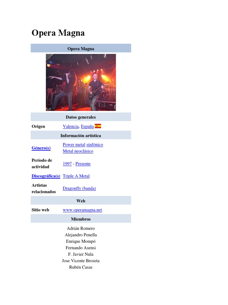 Historia y Discografía de Opera Magna | PDF | Música heavy metal | Las ...