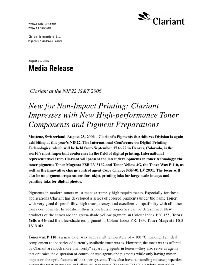 WWW - Clariant.com Clariant International Ltd. Pigments & Additives ...