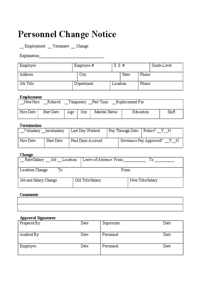 Personnel Change Notification Form | PDF