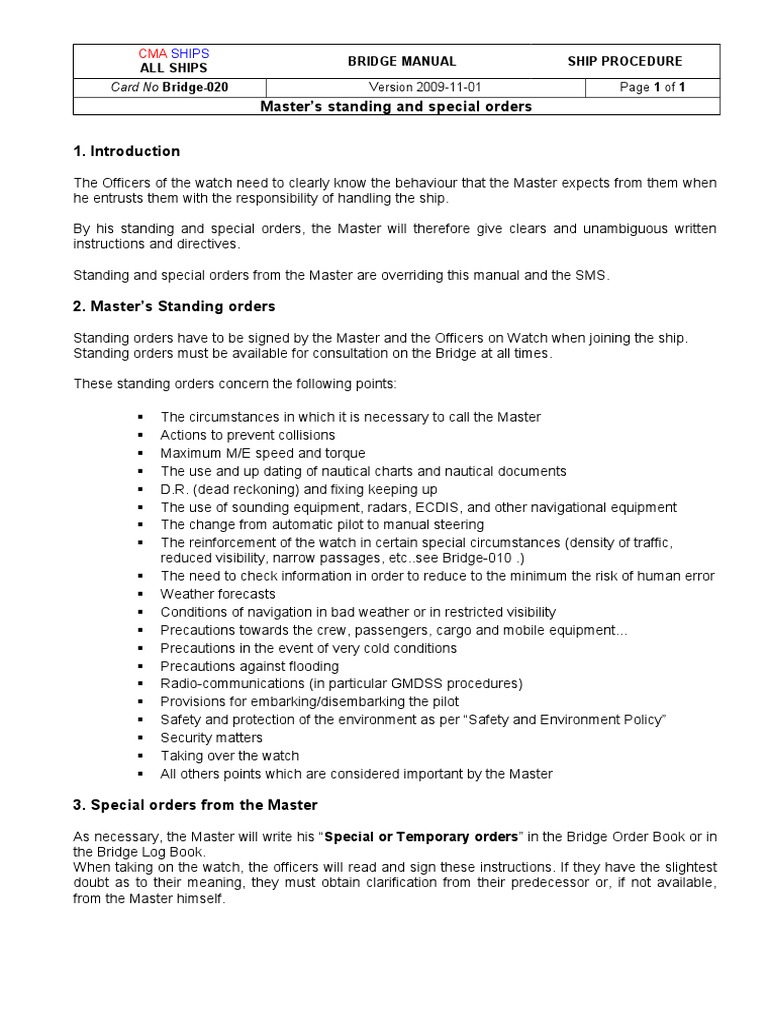 Master’s Standing and Special Orders | PDF