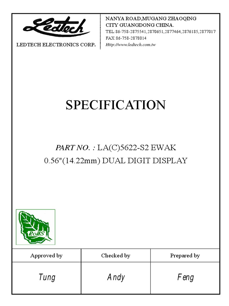 7 Segment LA5622-S2 Datasheet | PDF | Printed Circuit Board | Soldering