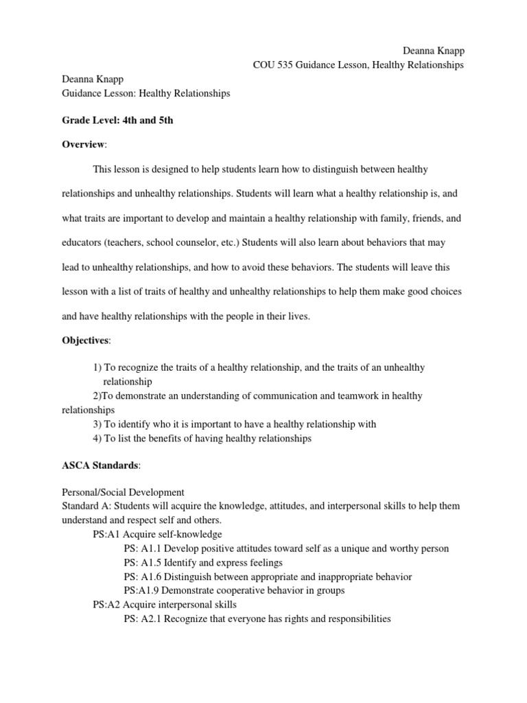Healthy Relationships Lesson Plan for Kids | PDF | Social Skills ...