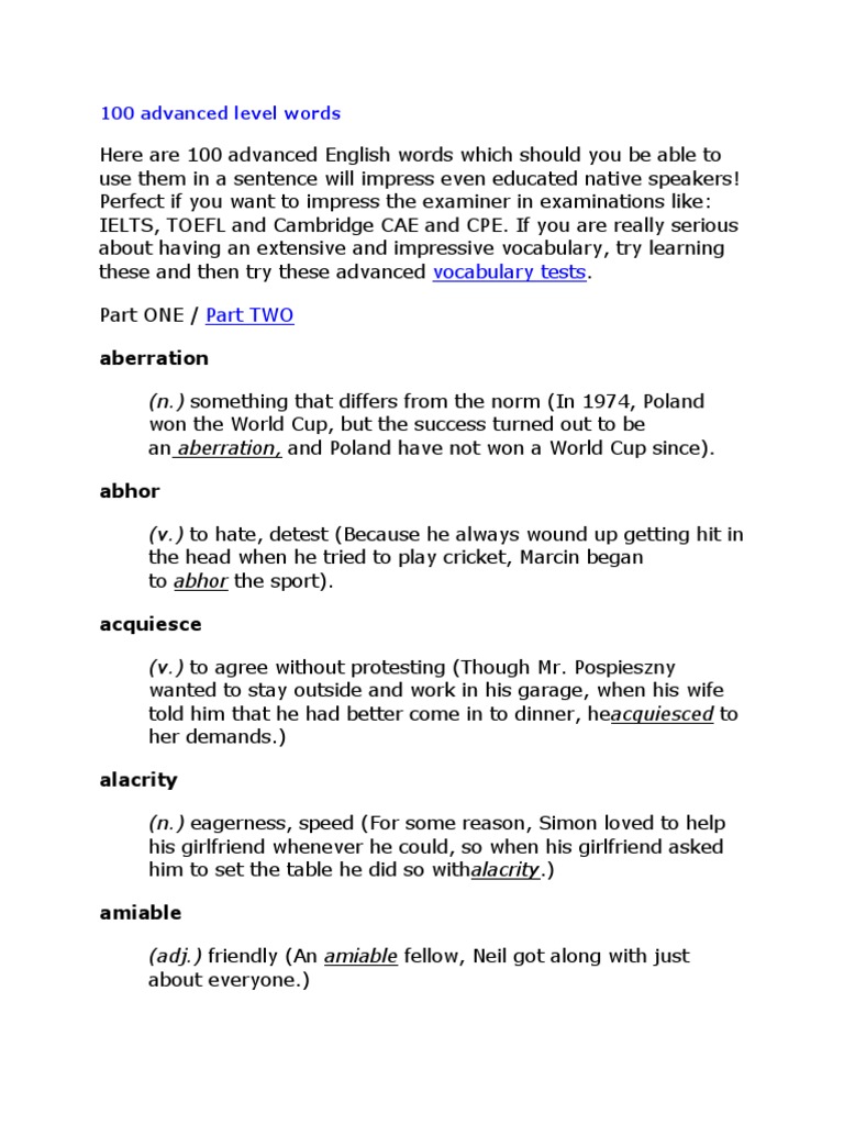 100 Advanced Level Words | PDF