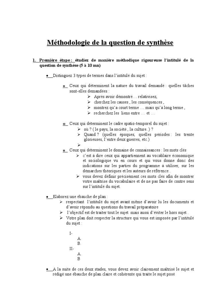 Méthodologie de La Question de Synthèse | PDF | Sociologie | Sciences cognitives