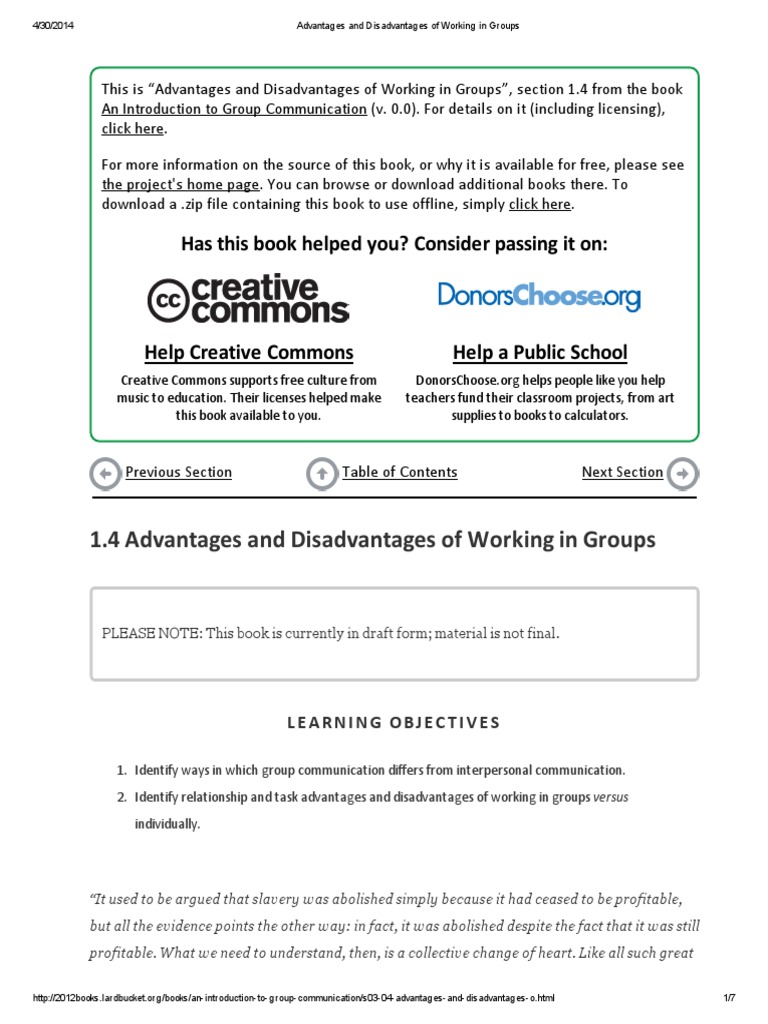 Advantages and Disadvantages of Working in Groups | PDF | Interpersonal ...