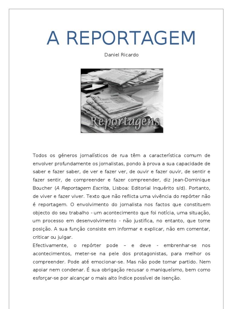 A Essência da Reportagem Jornalística | PDF | Jornalismo | Realidade