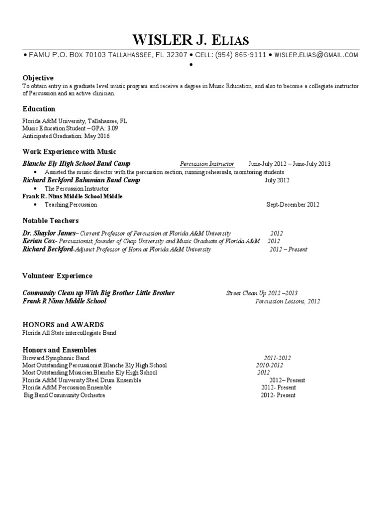 Wisler J Elias Resume2014 | PDF
