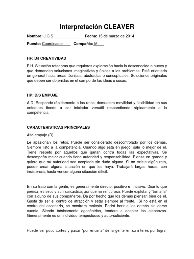 Interpretacion Cleaver | PDF | Toma de decisiones | Sicología