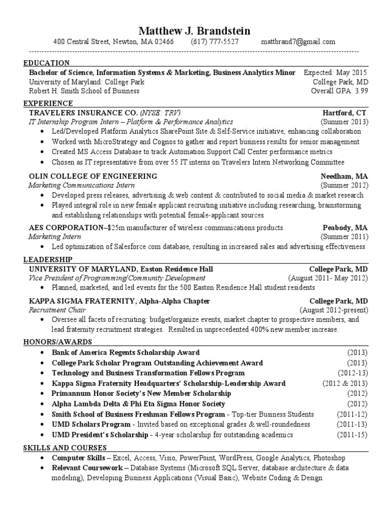Matthew J. Brandstein's Resume | PDF | Computers | Technology & Engineering