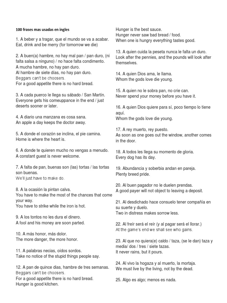 100 Frases Mas Usadas en Ingles