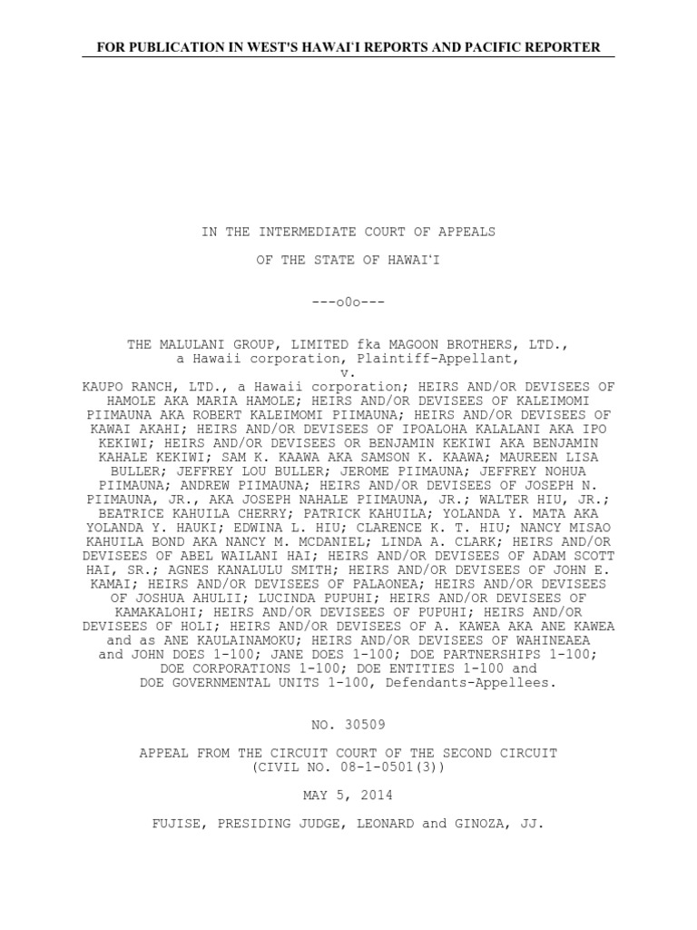 The Malulani Group, Ltd. v. Kaupo Ranch, LTC., No. 30509 (Haw. App. May ...