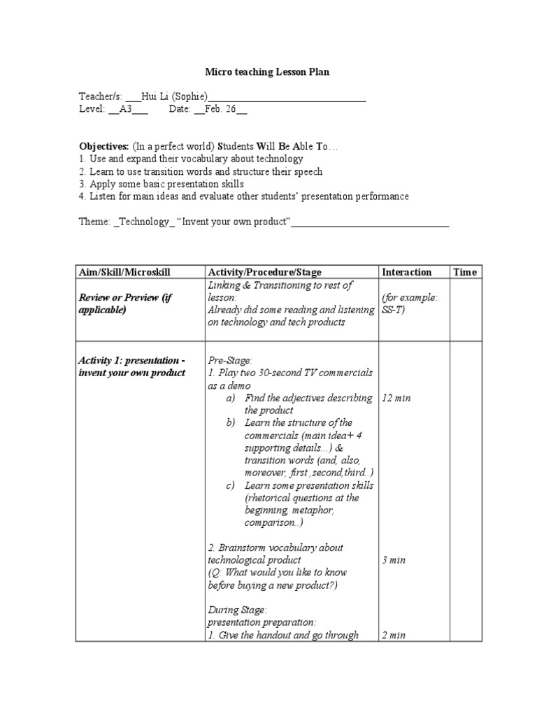 Lesson Plan Template-Micro Teaching-2 | PDF | Communication | Cognition