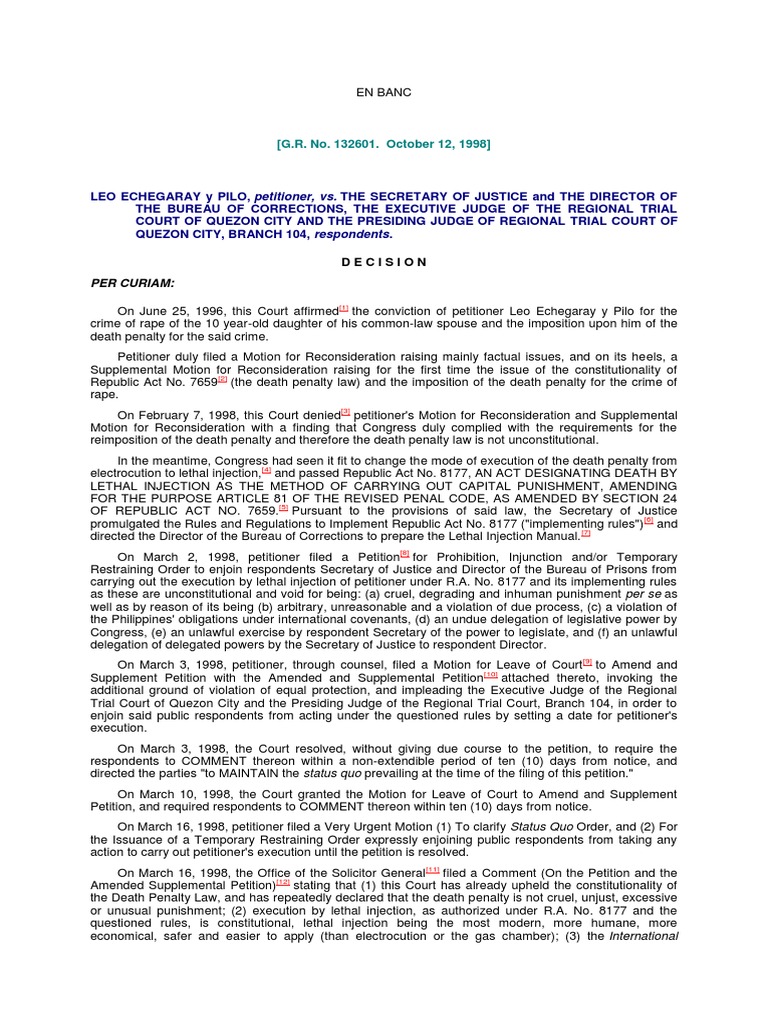 Echegaray Case | PDF | Lethal Injection | Capital Punishment