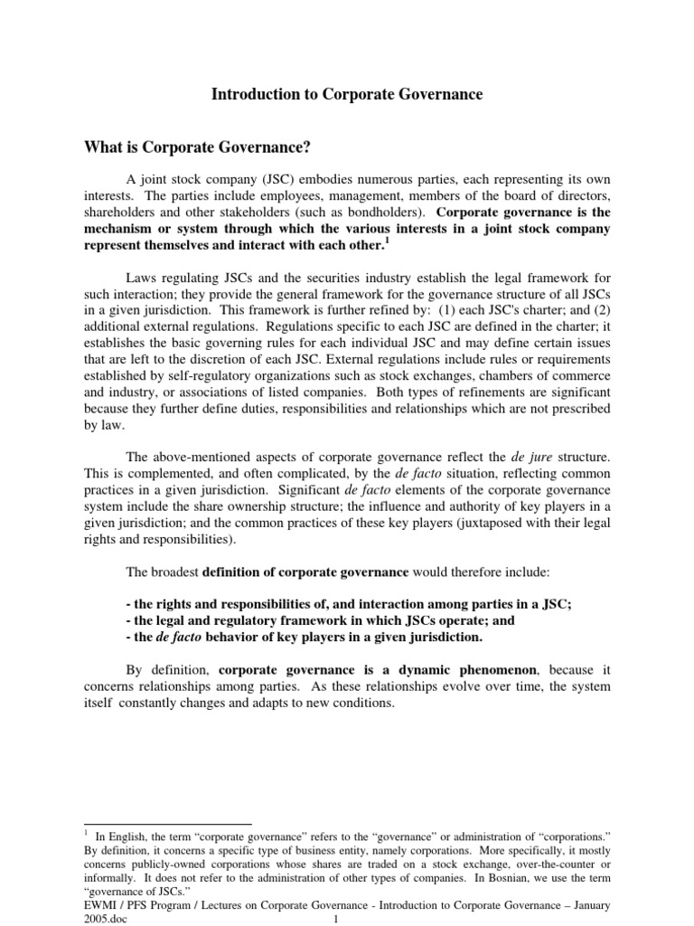Introduction To Corporate Governance | Download Free PDF | Joint Stock ...