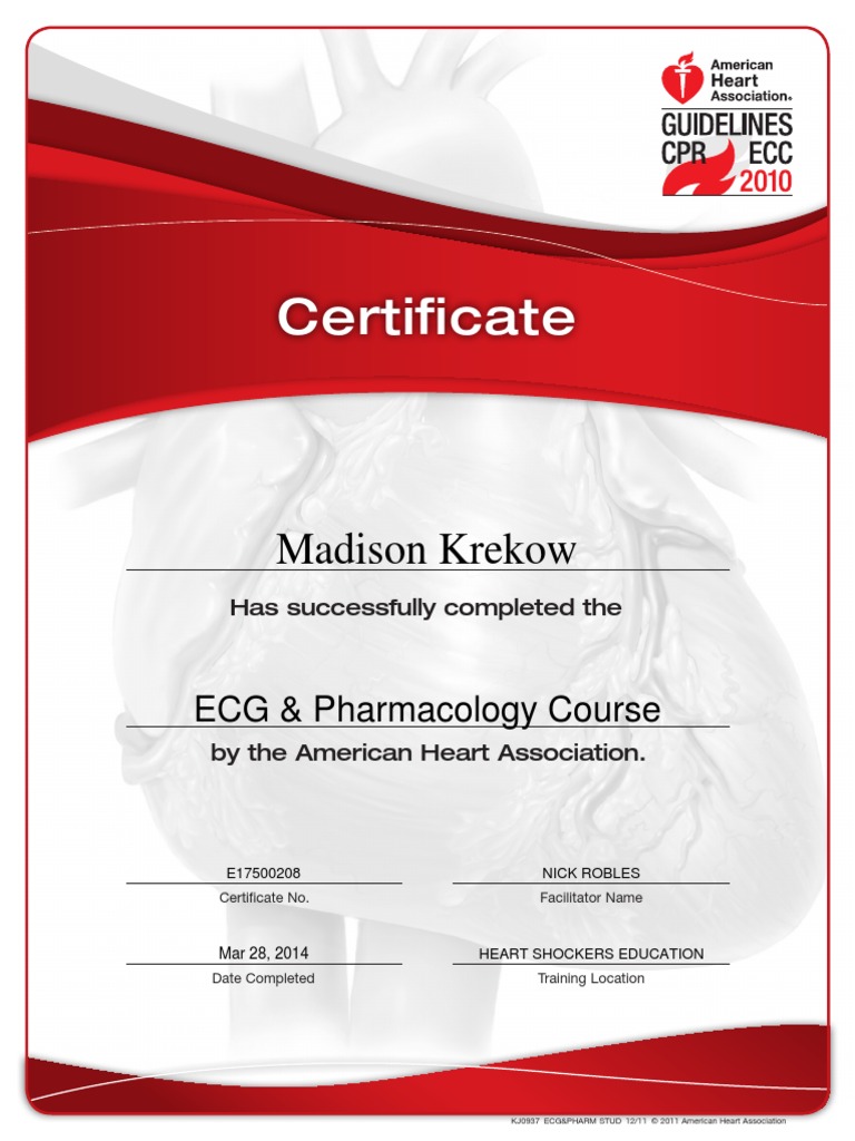 Ecg and Pharmacology Certificate | PDF | Self-Improvement | Wellness