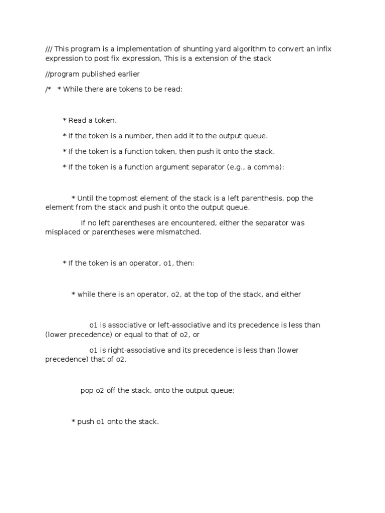 This Program Is A Implementation Of Shunting Yard Algorithm Pdf 3782