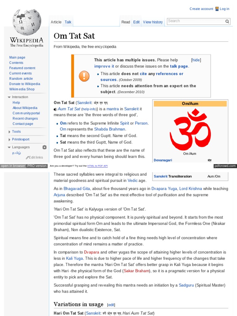 En Wikipedia Org Wiki Om Tat Sat | PDF | Indian Religions | Hindu ...