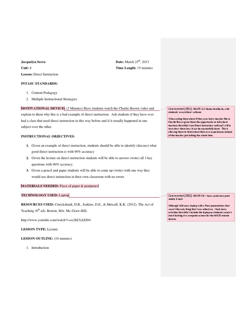 Direct Instruction Lesson Plan Overview | PDF | Teachers | Learning