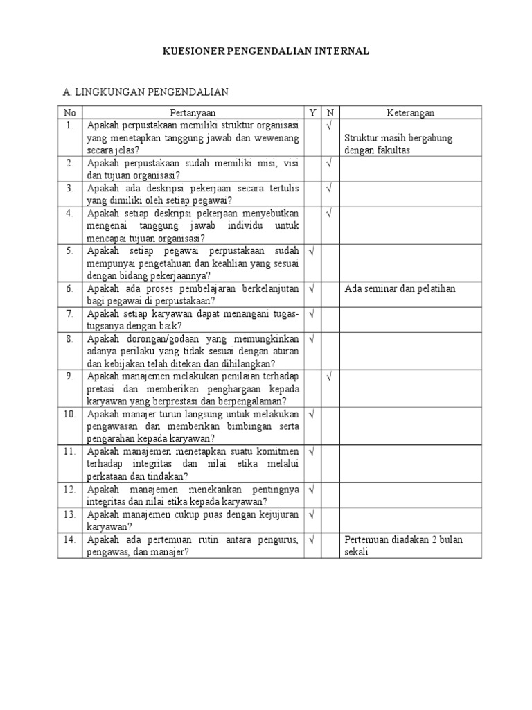 Kuesioner Pengendalian Internal Perpustakaan 