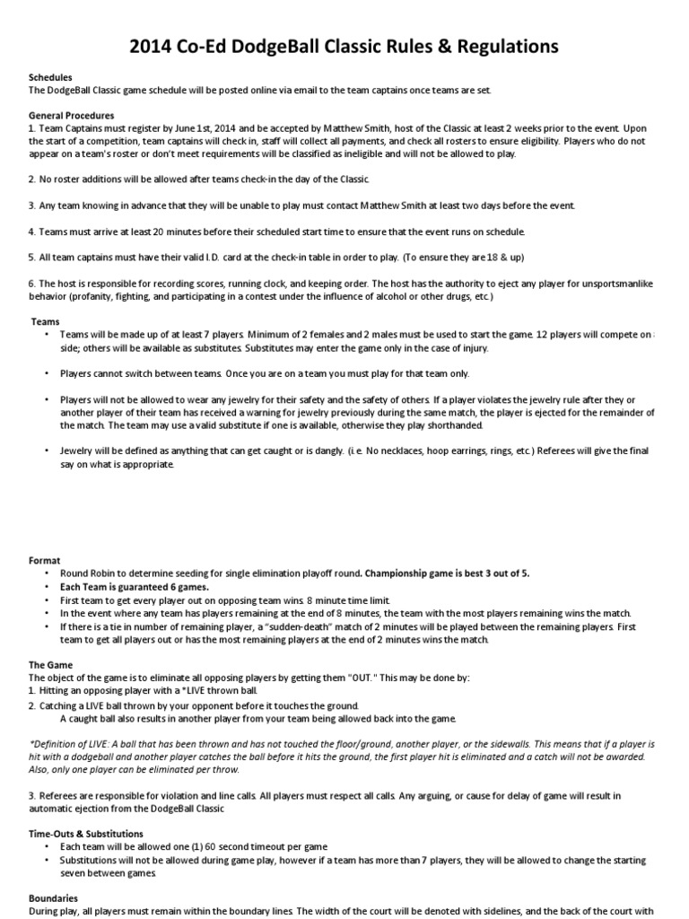 DodgeBall Classic Rules | PDF | Leisure | Sports