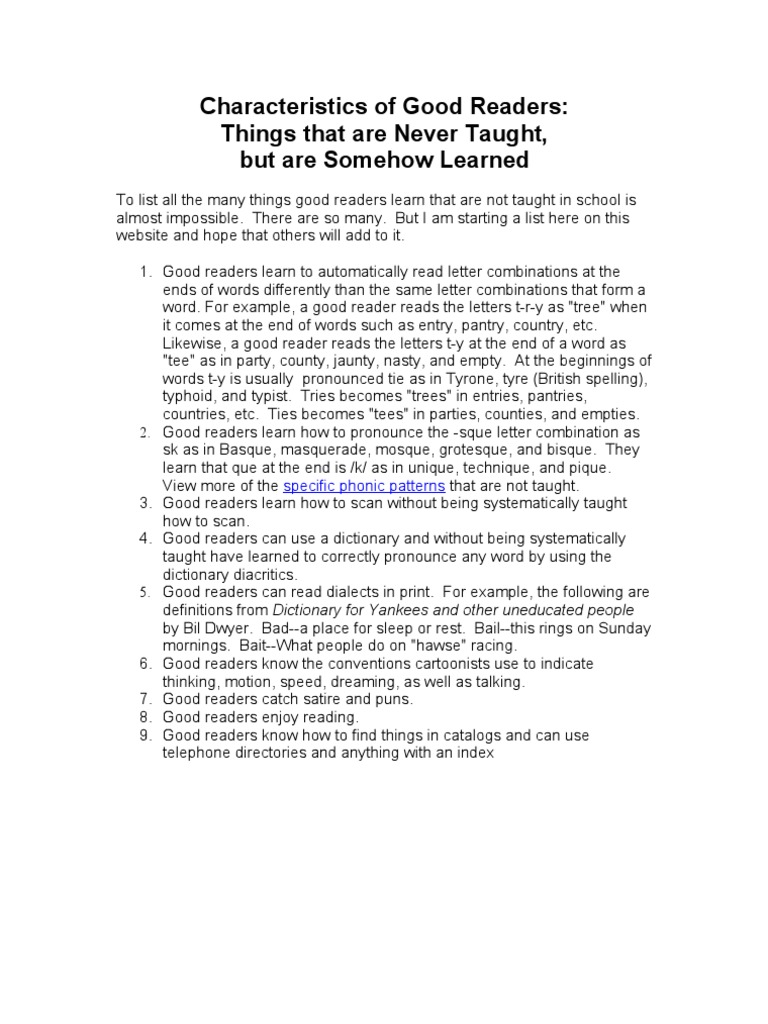 Characteristics of Good Readers | PDF | Reading Comprehension ...