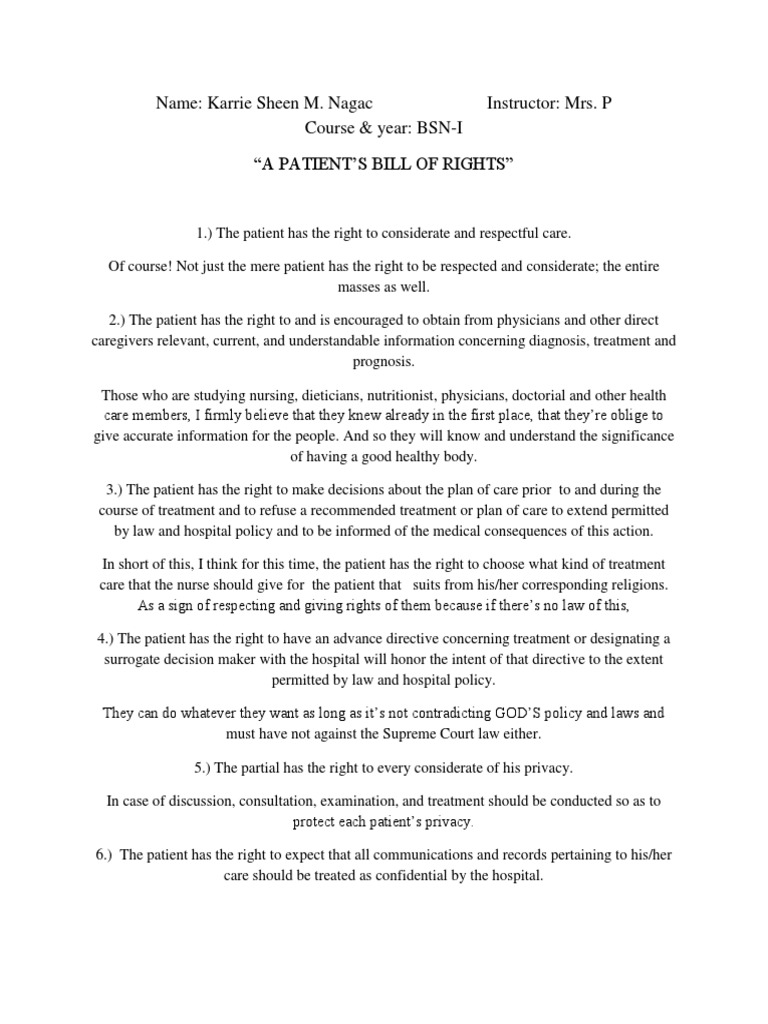 A Patient's Bill of Rights | PDF | Patient | Hospital