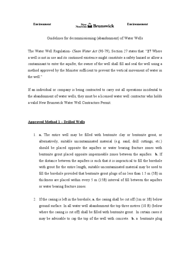 Guidelines For Decommissioning Abandonment) of Water Wells | PDF ...
