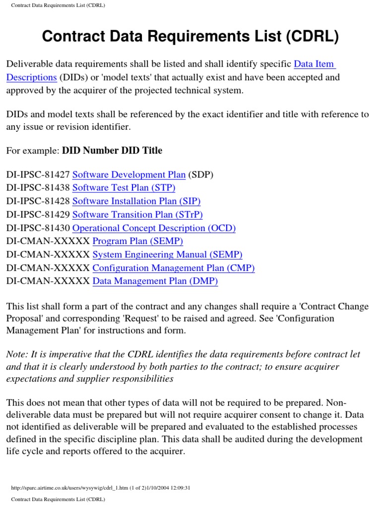 Contract Data Requirements List (CDRL) | PDF | Business | Technology ...