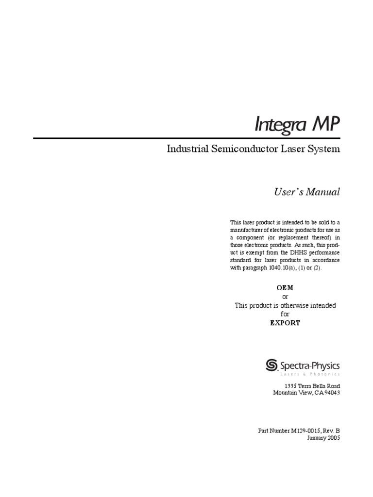 Spectra-Physics Integra MP User Manual | PDF | Laser | Electronics