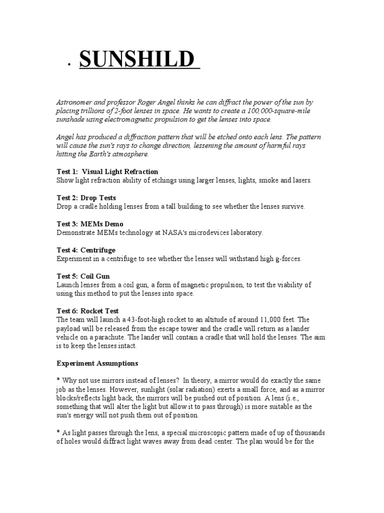 Space Sunshield Dummies A | PDF | Lens (Optics) | Light