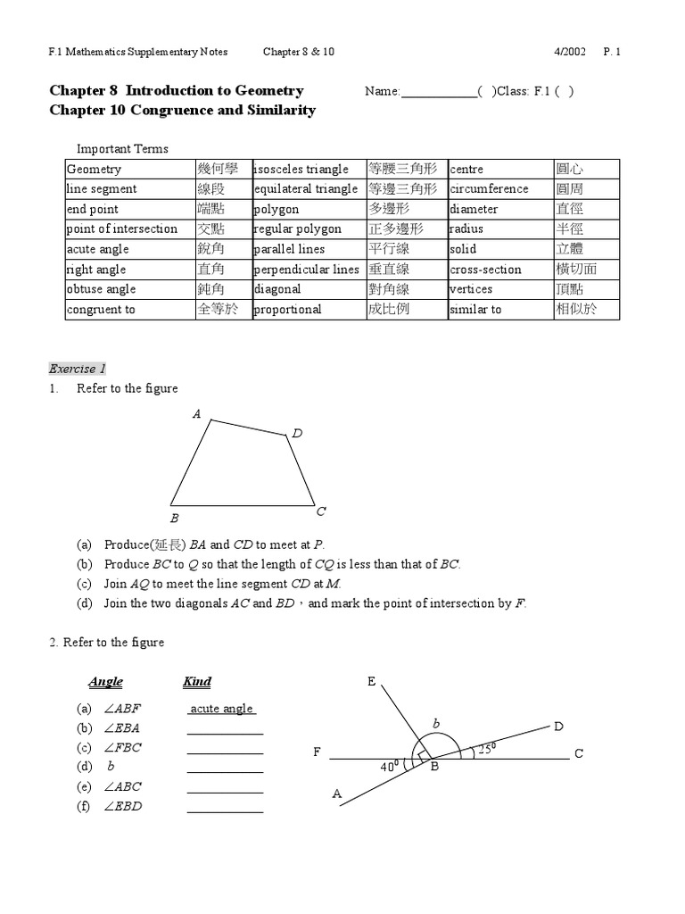 Chapter 8 Introduction To Geometry Chapter 10 Congruence and Similarity ...
