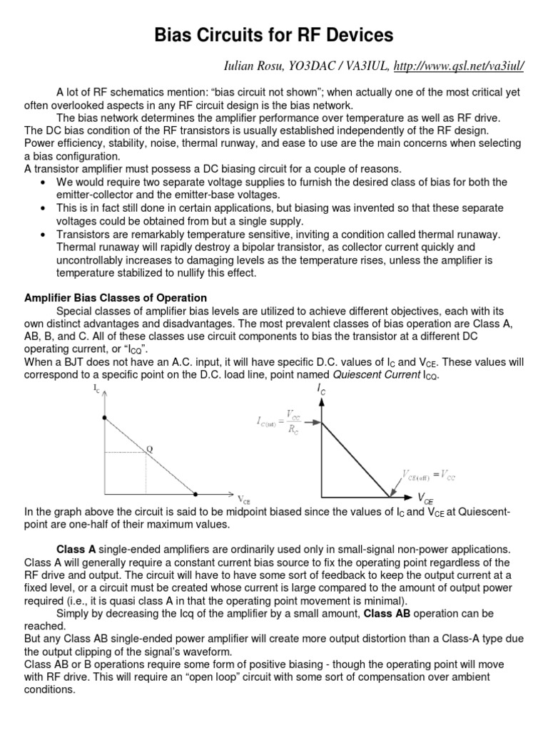 Bias Circuits for RF Amplifiers | PDF | Amplifier | Field Effect Transistor