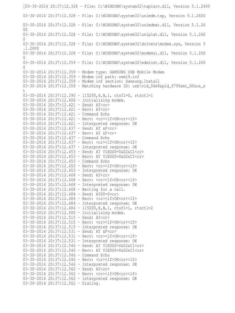 ModemLog - SAMSUNG USB Mobile Modem | PDF | Science & Mathematics ...