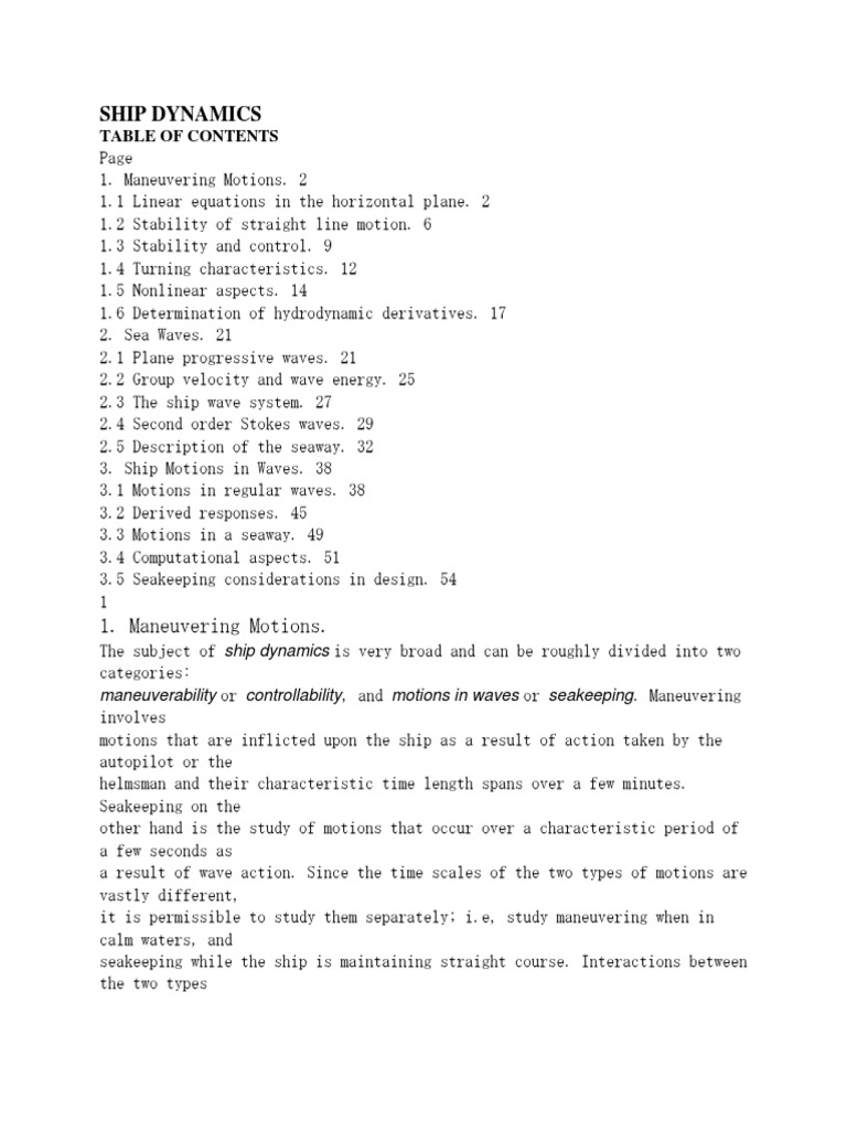Ship Dynamics Equations Simplified | PDF | Stability Theory | Flight ...