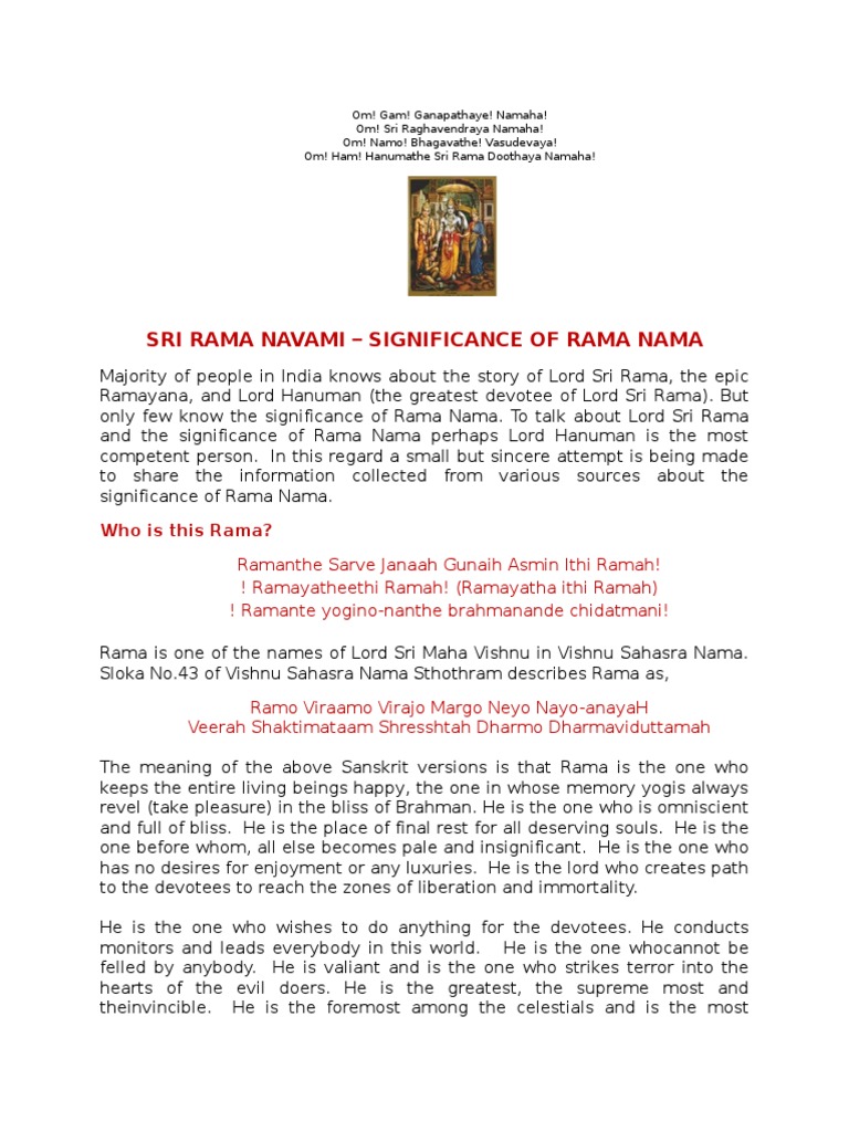 Sri Rama Navami Significance of Rama Nama | PDF | Rama | Mantra