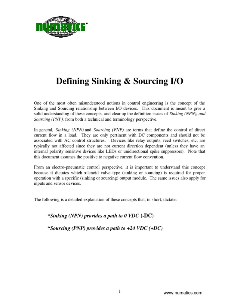 Defining Sinking & Sourcing I/O: Sourcing (PNP), From Both A Technical ...