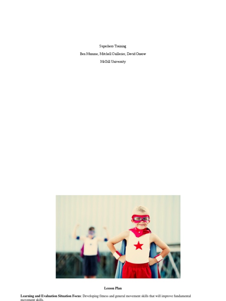 Superhero Training - PE Lesson Plan | PDF | Lesson Plan | Psychological ...