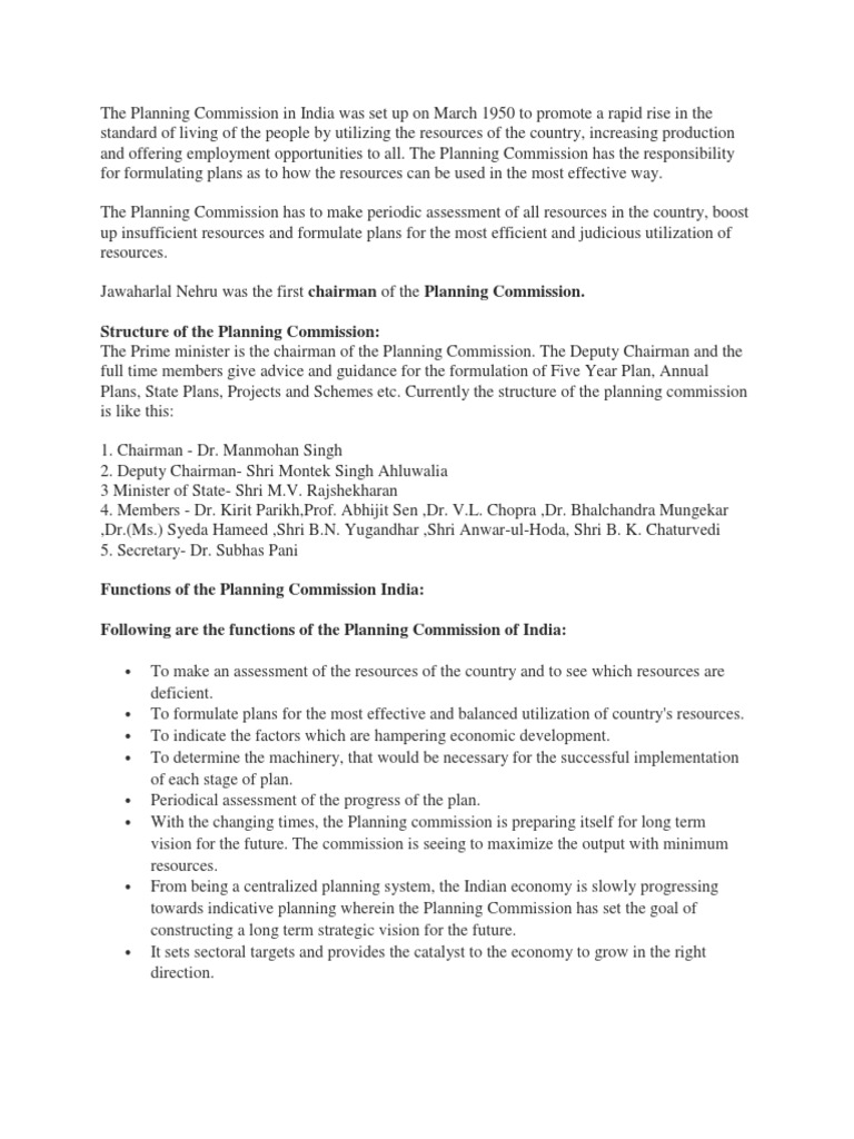 Structure of The Planning Commission | PDF | Economies | Processes