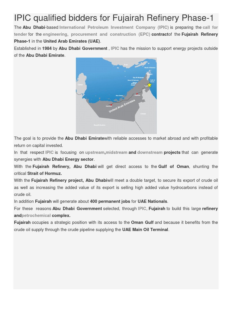 IPIC Fujairah Refinery | Download Free PDF | Oil Refinery | United Arab ...