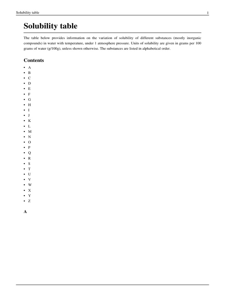 Solubility Table | PDF