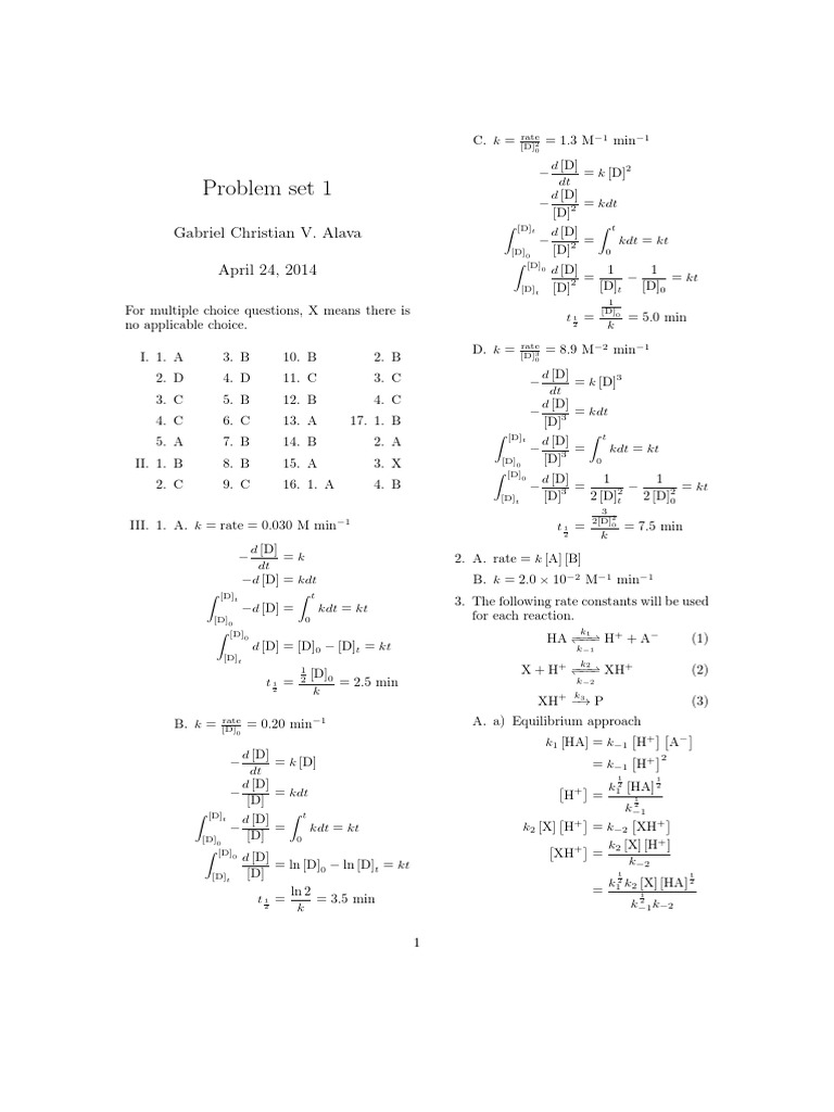 UPM CHEM 18 Problem Set 1 | PDF | Chemistry | Physical Sciences