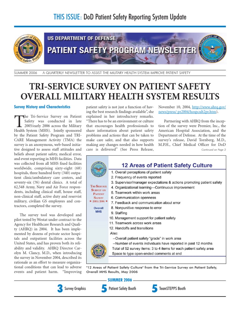 Tri-Service Survey On Patient Safety Overall Military Health System ...