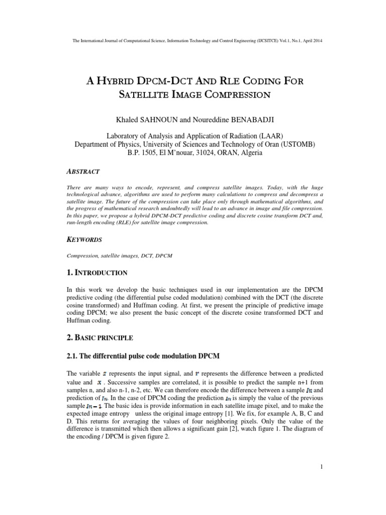A Hybrid Dpcm Dct And Rle Coding For Satellite Image Compression Data Compression Algorithms 