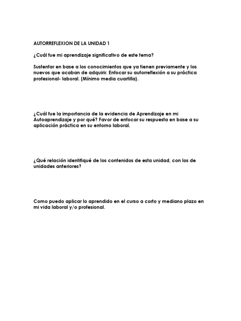 Autorreflexion de La Unidad 1 | PDF
