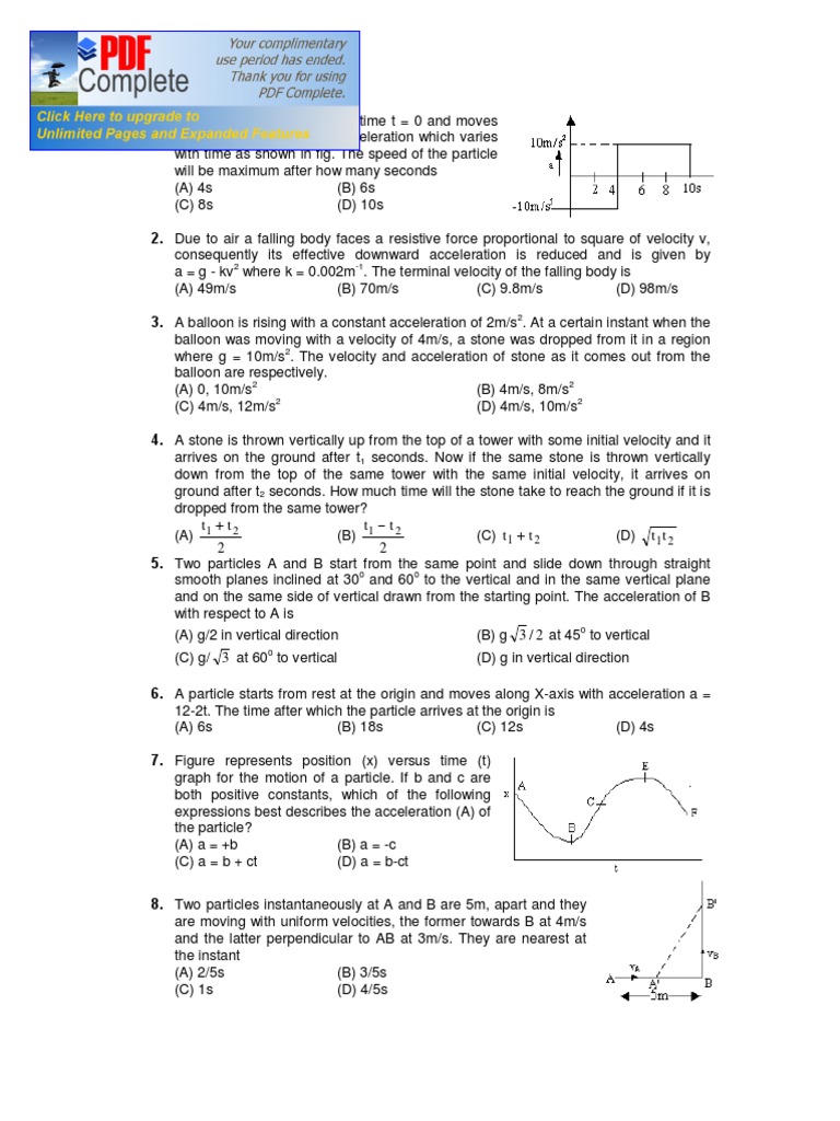Jee Kinematics | PDF | Acceleration | Velocity