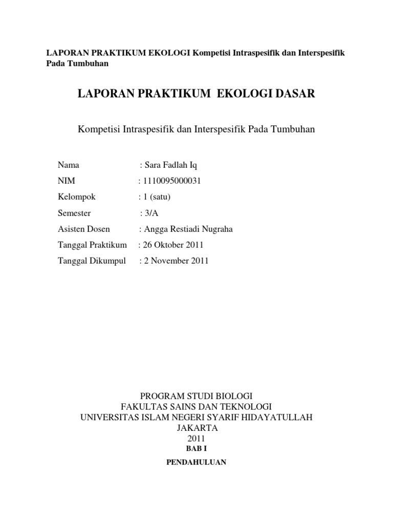 Laporan Praktikum Ekologi Kompetisi Intraspesifik Dan Interspesifik Pada Tumbuhan | PDF | Sains ...
