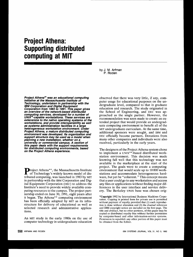 Project Athena: Supporting Distributed Computing at MIT | PDF ...