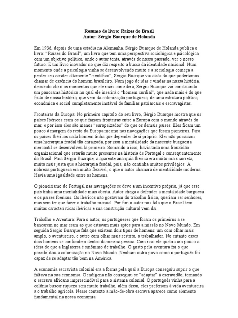 Resumo Do Livro - Raizes Do Brasil | PDF | Escravidão | Comércio de escravos do Atlântico