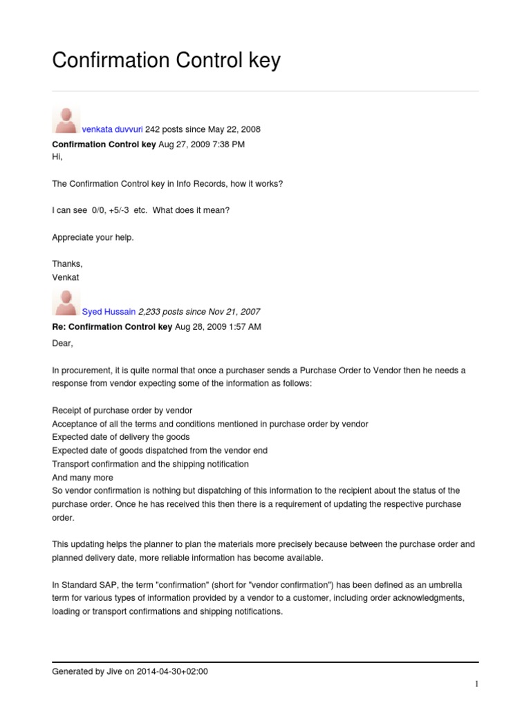 Confirmation Control Key | PDF | Business | Computing