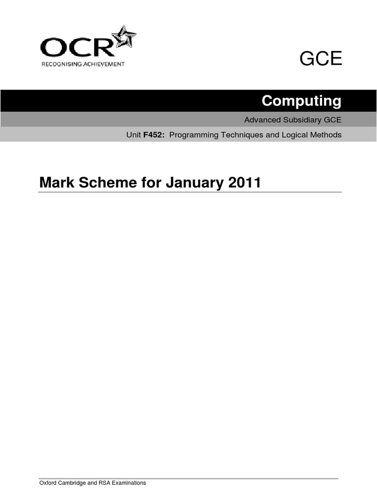 MSjan1158198 Mark Scheme Unit f452 Programming Techniques and Logical Methods January | PDF ...